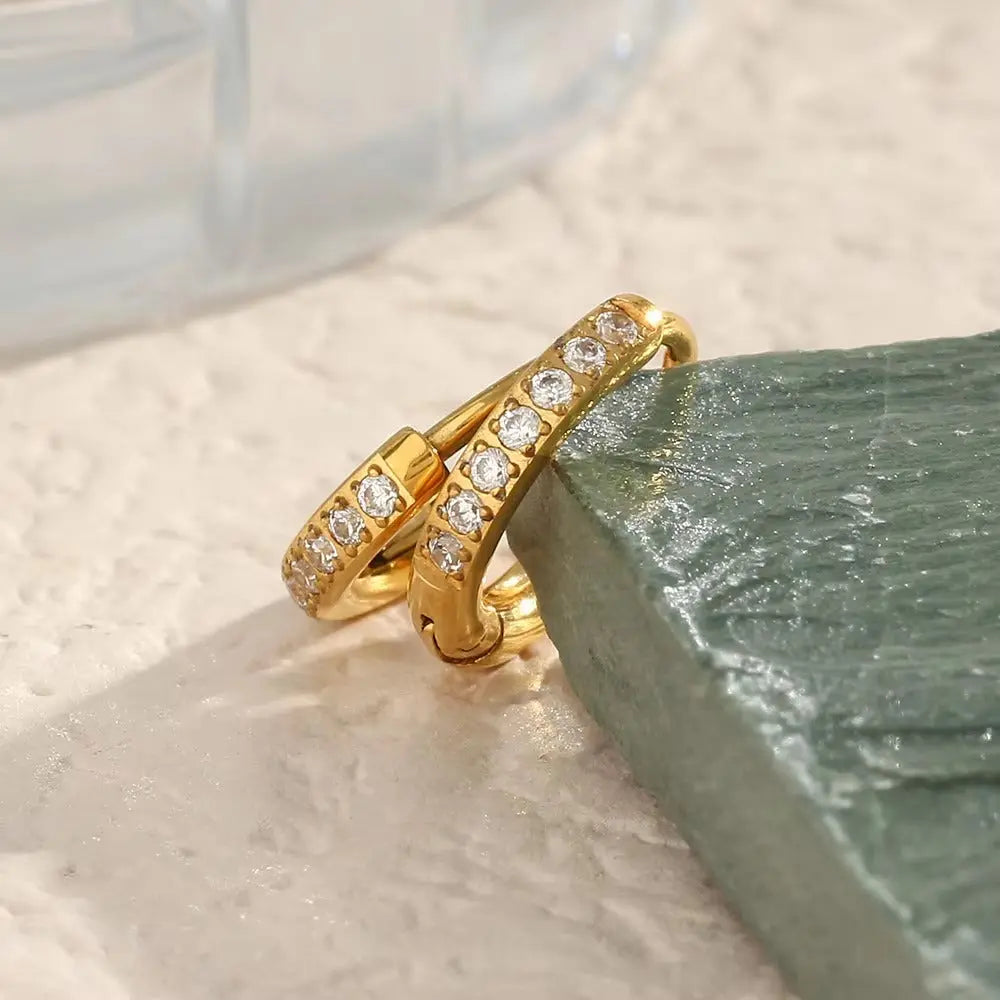 Moonline Glow Huggie Earrings | Gold Zircon Mini Hoops – 2Moon Jewellery